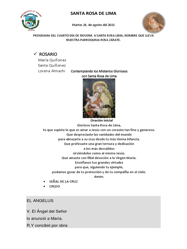 Programa Novena Santa Rosa Pdf María Madre De Jesús Teología Sistemática 