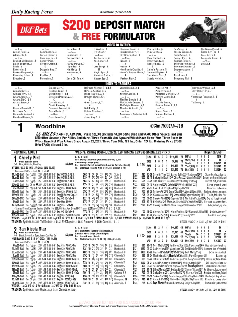 1 - Woodbine DRF Bets | PDF | Horses | Equestrian Sports
