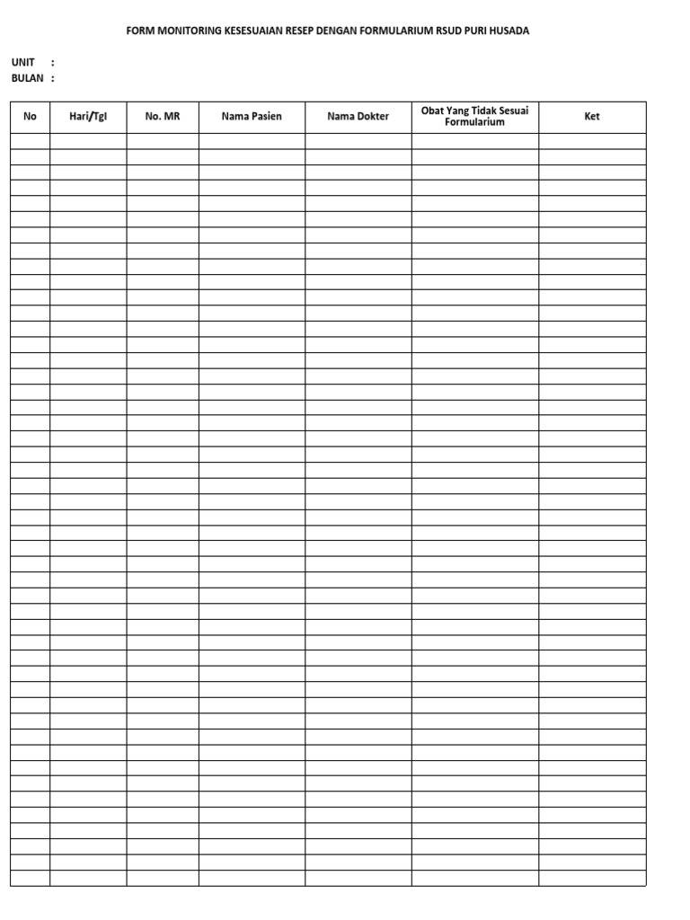 Form Monitoring Kesesuaian Obat Dengan Formularium | PDF | Kesehatan ...