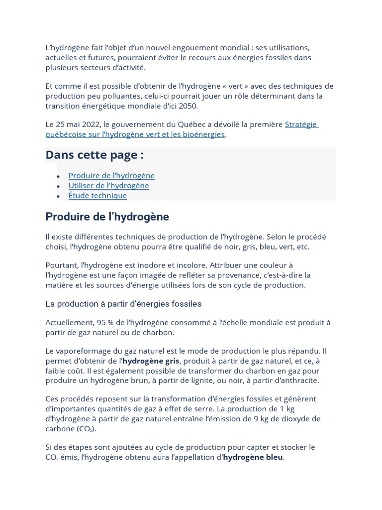 L'hydrogène vert : enjeux et applications | PDF | Pile à combustible ...