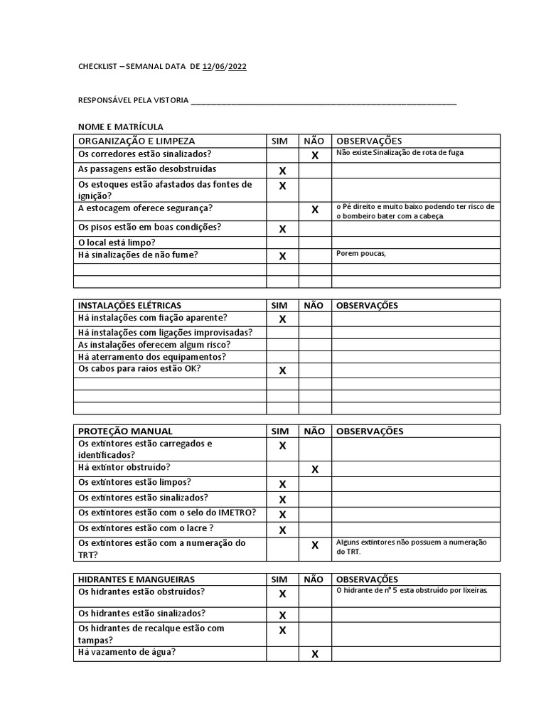 Checklist - Bombeiros Civis | PDF
