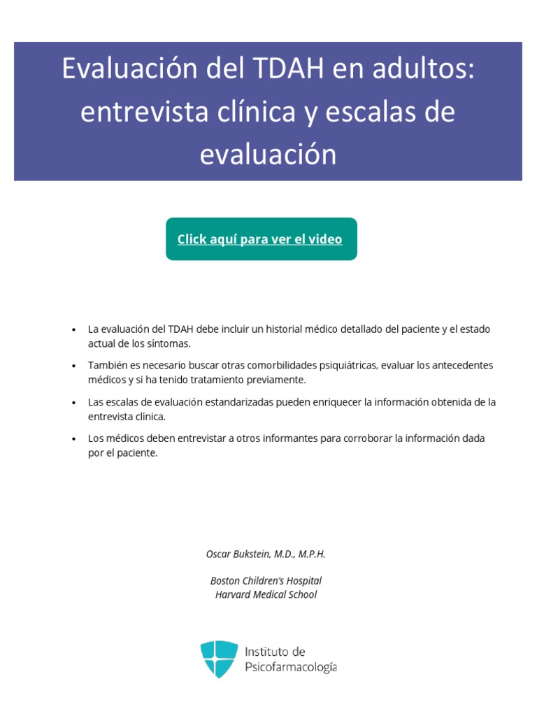 PDF - Evaluación Del TDAH en Adultos Entrevista Clínica y Escalas de Evaluación-1 | PDF ...