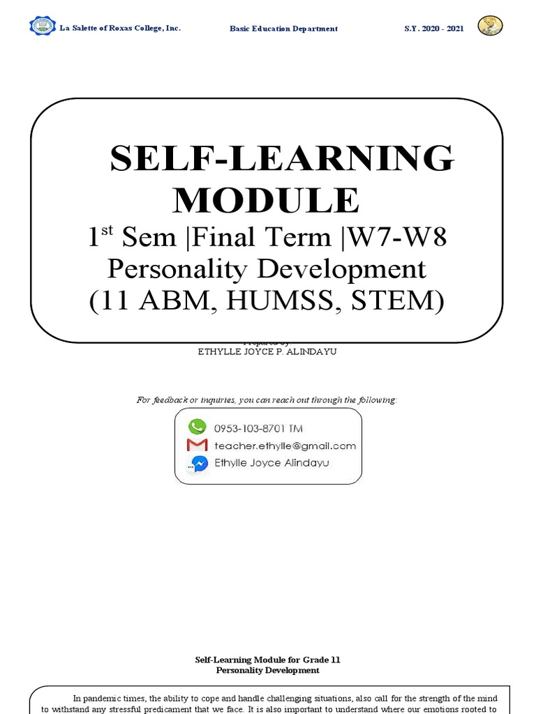 Personality Development Weeks 7-8 Module | PDF | Emotions | Feeling