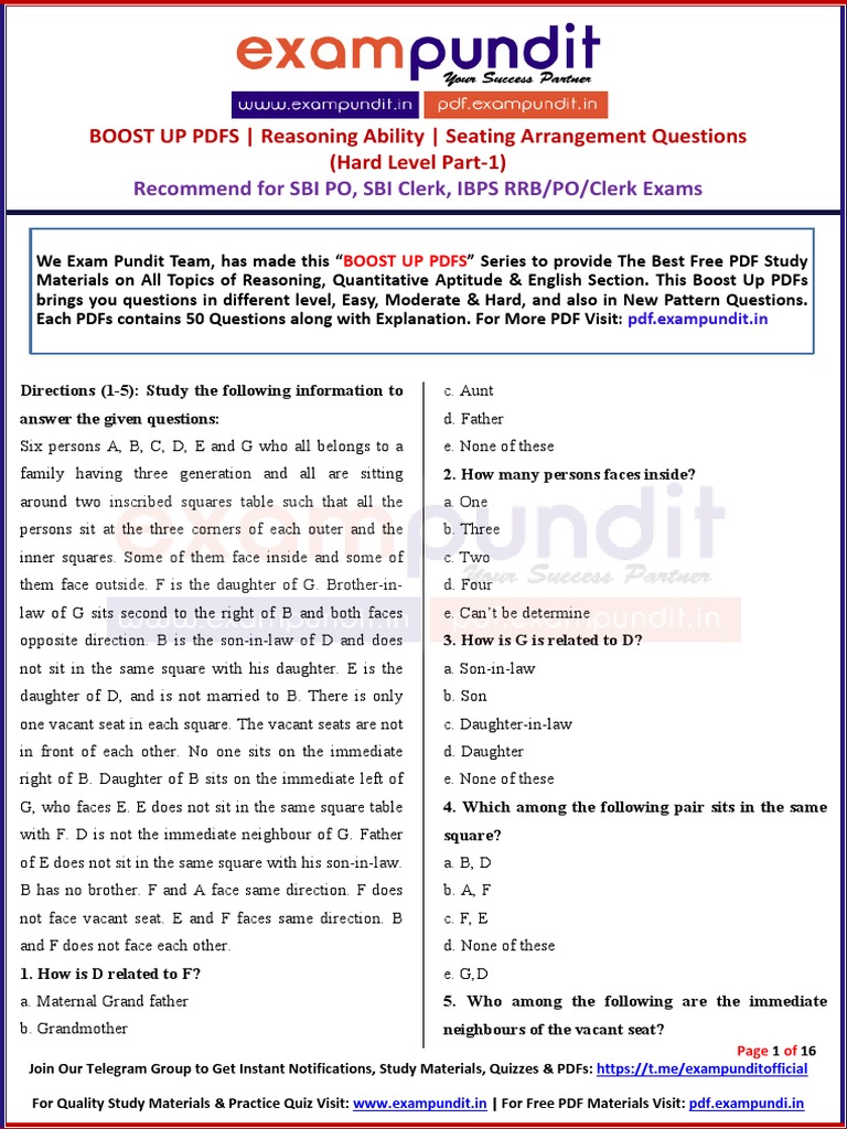 Hard Seating Arrangement Questions PDF | PDF