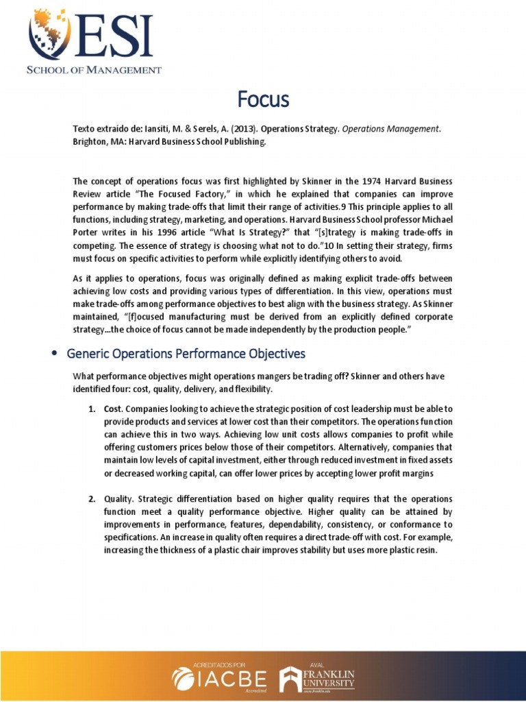 Focus: Generic Operations Performance Objectives | PDF | Strategic ...