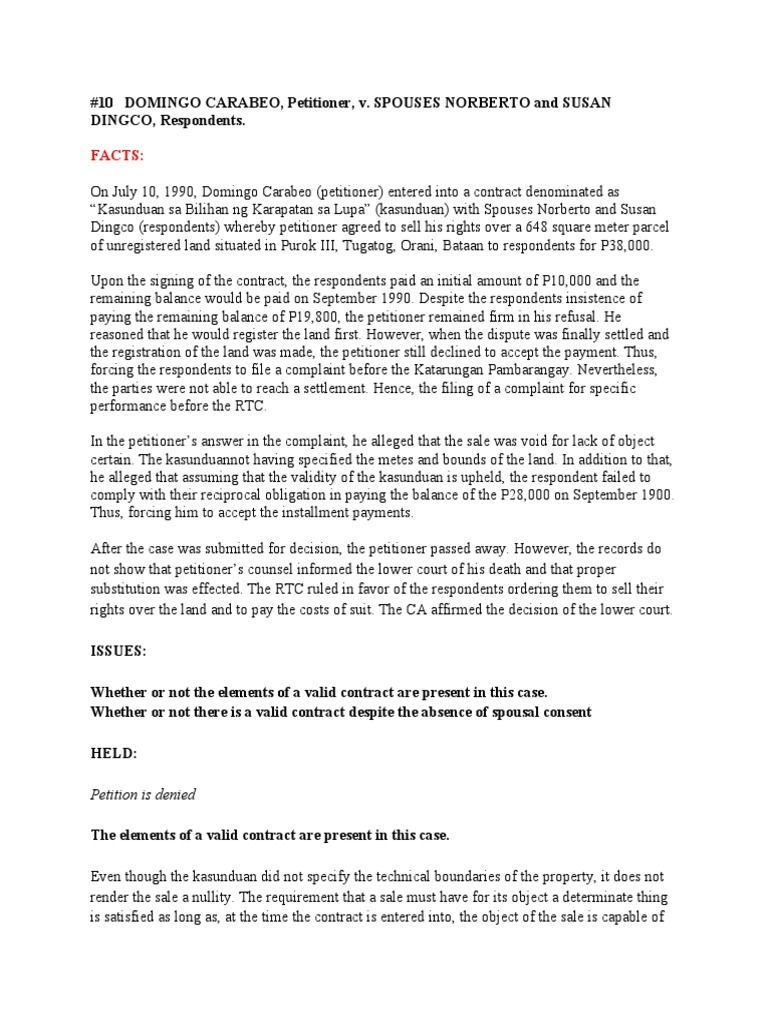 Carabeo Vs - Dingco (Case Digest) | PDF | Judgment (Law) | Annulment