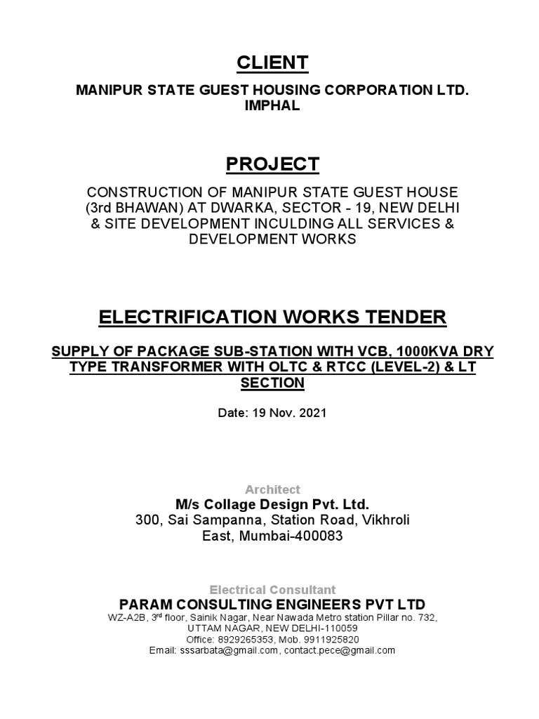 Pss Tender | PDF | Transformer | Electrical Substation