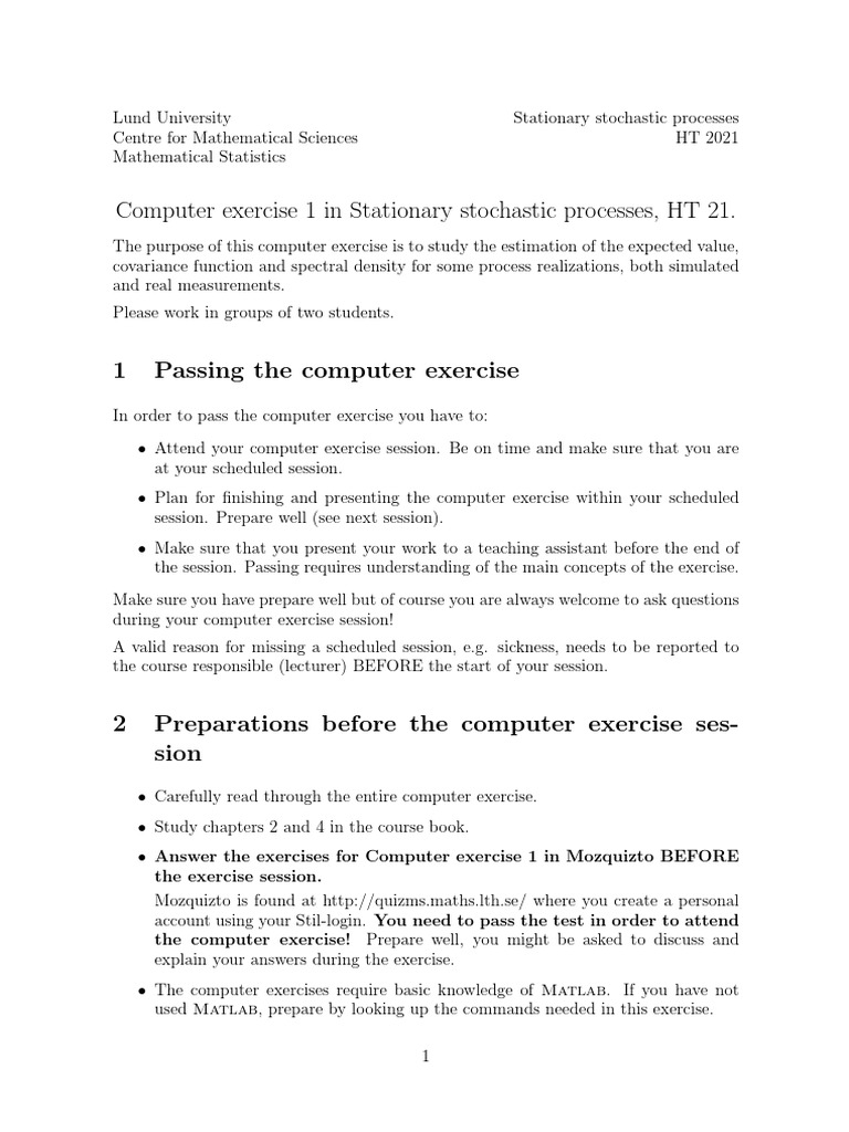 Computer Exercise 1 in Stationary Stochastic Processes, HT 21 | PDF | Spectral Density ...