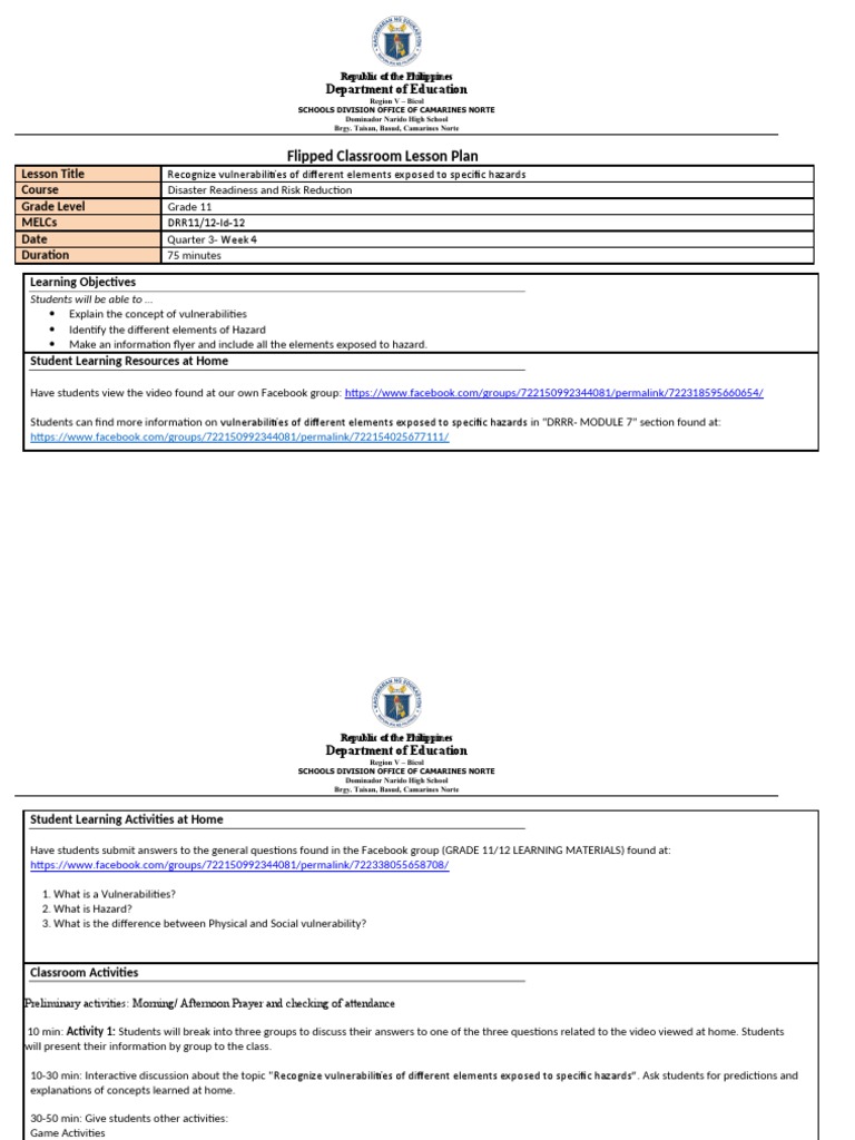 Flipped Classroom Lesson Plan: Department of Education | PDF | Learning ...
