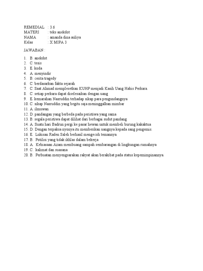 REMEDIAL TEKS ANEKDOT - Amanda Dina X Mipa 3 | PDF | Fiksi Umum