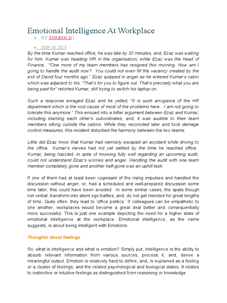 Emotional Intelligence at Workplace | PDF | Feeling | Thought