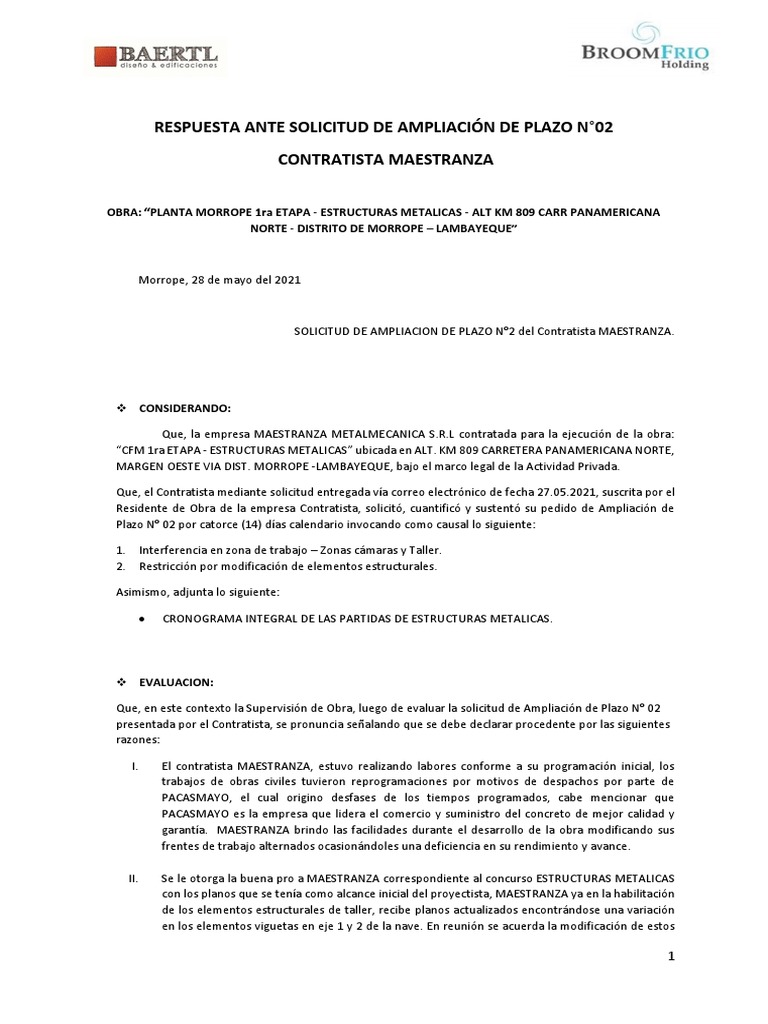 Respuesta Solicitud de Ampliación de Plazo N2 | PDF | Presupuesto
