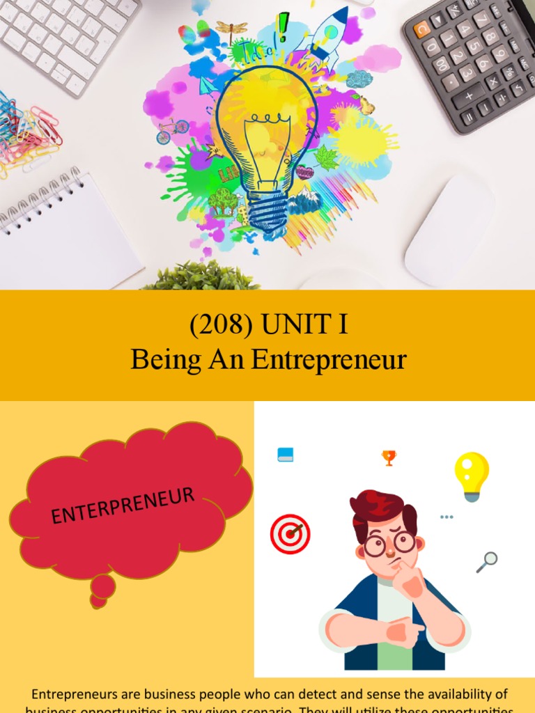 UNIT I Being An Entrepreneur | PDF | Entrepreneurship | Taxes