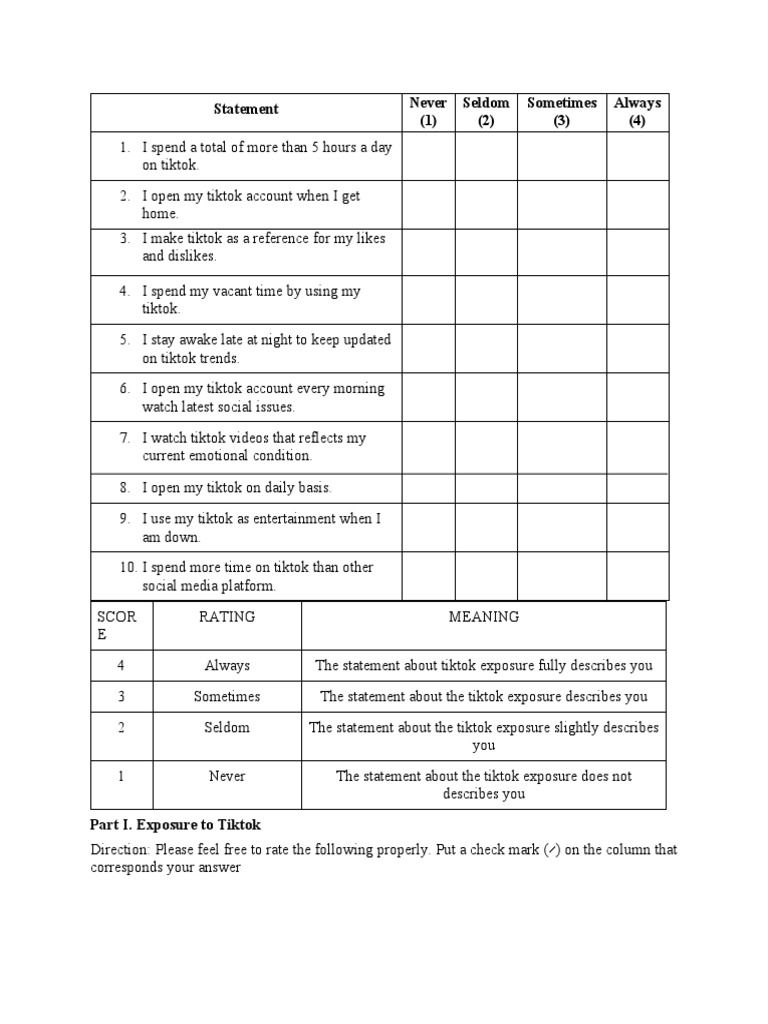 Statement Never (1) Seldom (2) Sometimes (3) Always | PDF ...
