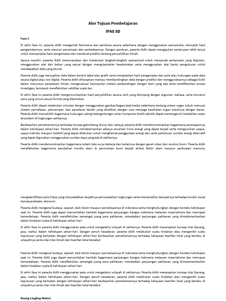 Alur Dan Tujuan Pembelajaran Kelas 5 Mapel Ipas | PDF