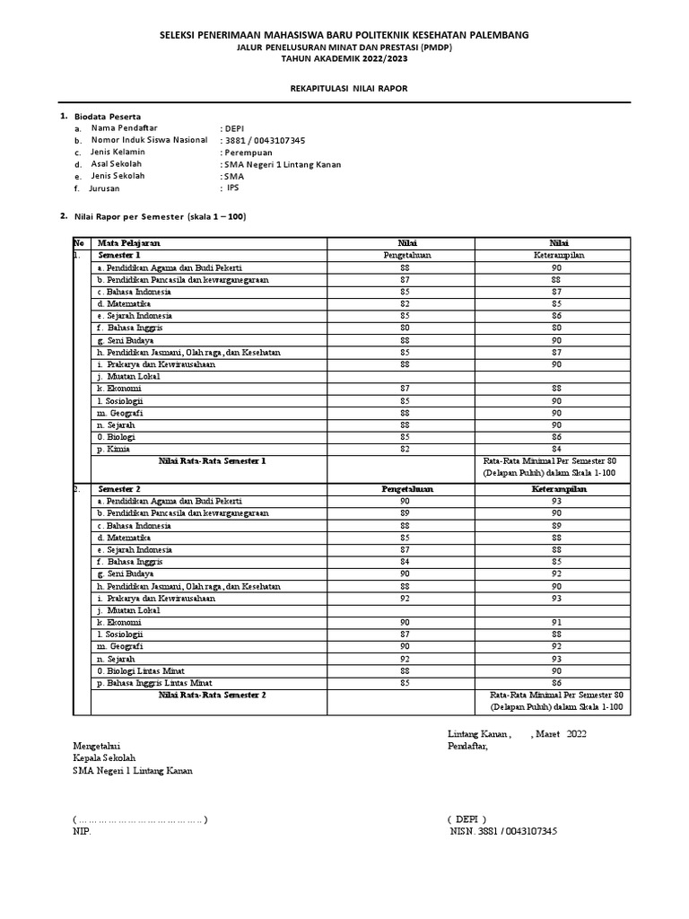 Template Rekap Nilai Rapor PMDP | PDF