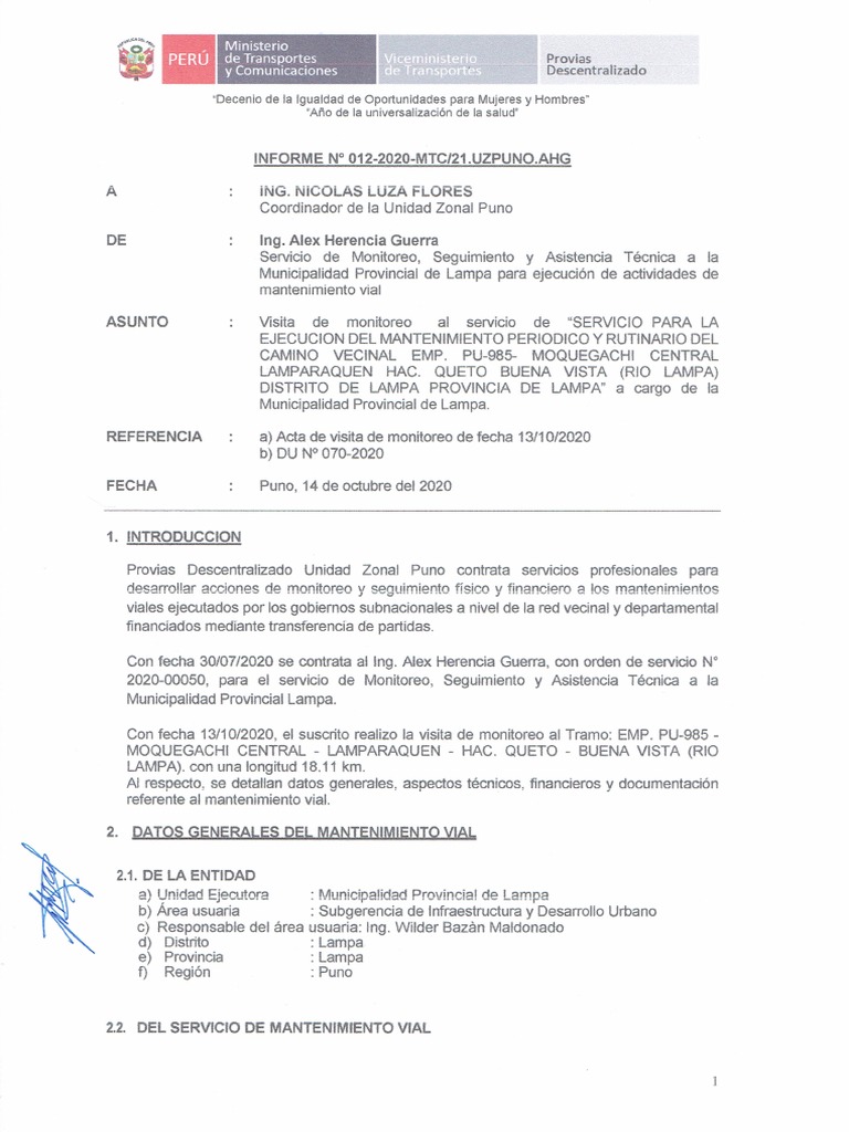 Informe 012 PROVIAS | PDF