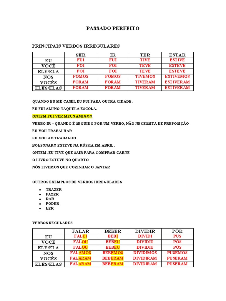 Verbos no Passado em Português | PDF