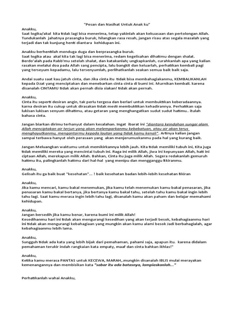 Pesan Dan Nasihat Untuk Anak Ku | PDF