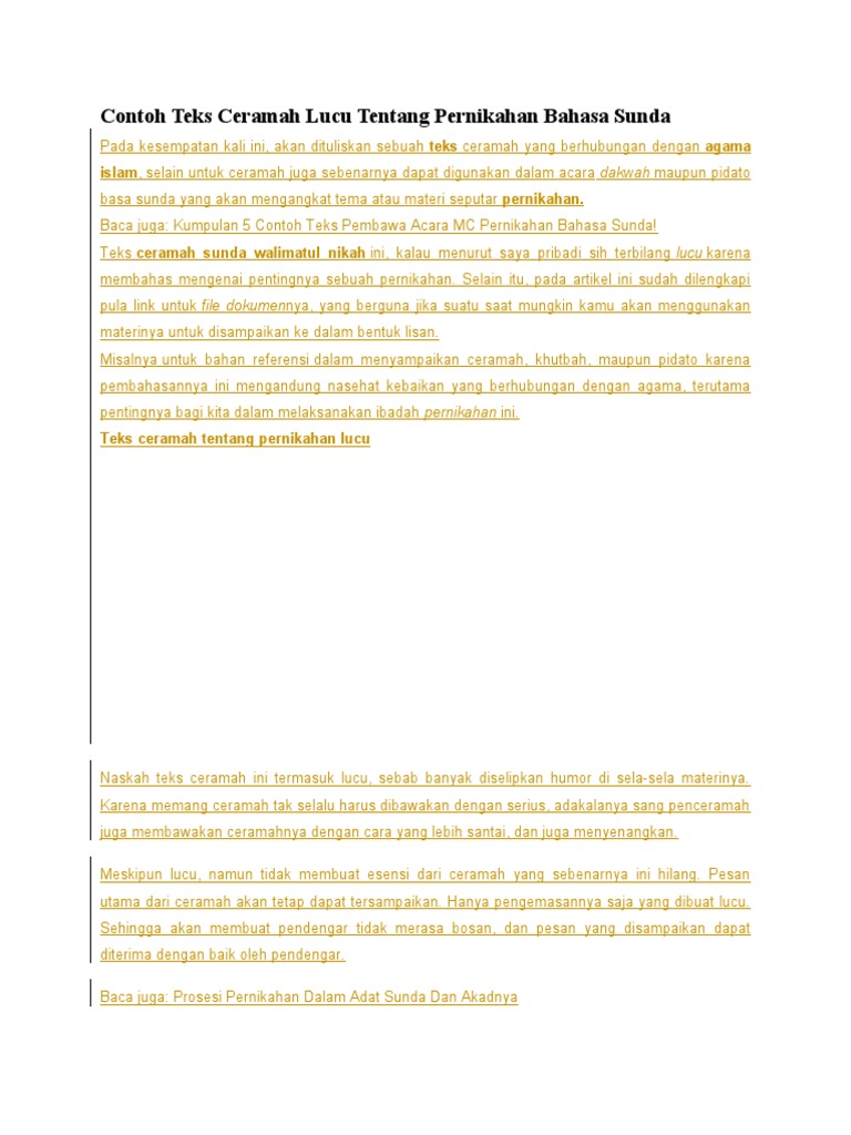 Contoh Teks Ceramah Lucu Tentang Pernikahan Bahasa Sunda | PDF