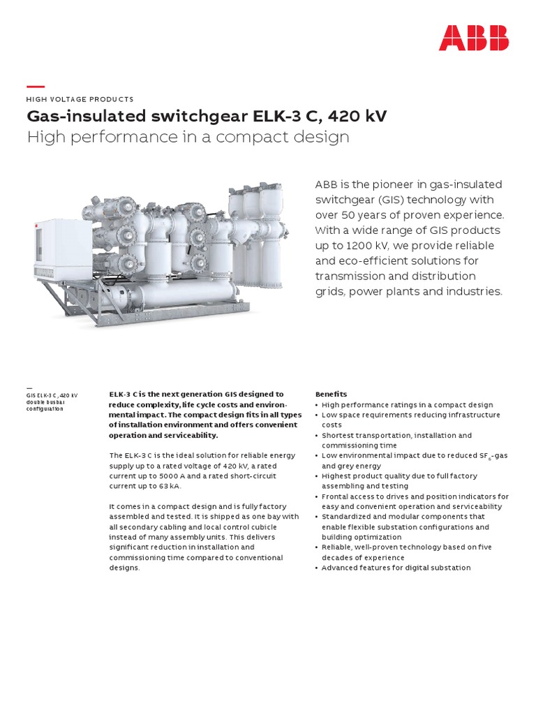 Gas-Insulated Switchgear ELK-3 C, 420 KV: High Performance in A Compact Design | PDF