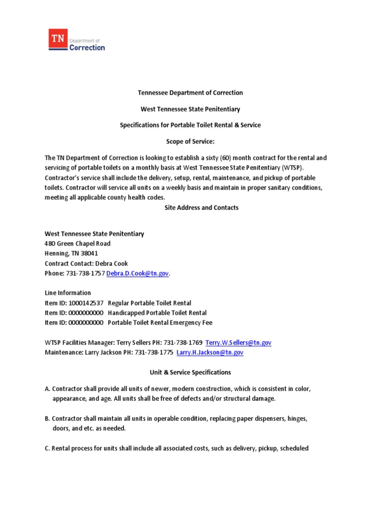 WTSP Portable Toilets Final Specs1 | PDF | Specification (Technical Standard) | Disinfectant