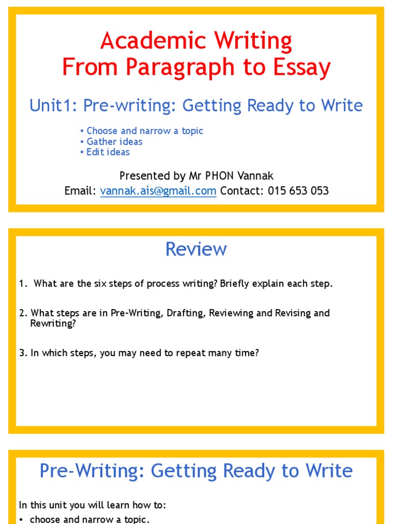 Academic Writing - 1 - Pre-Writing Getting Ready To Write | PDF