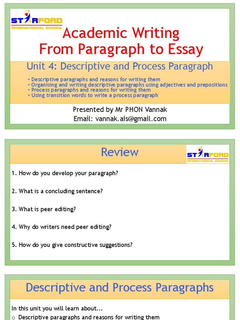 Academic Writing - 4 - Descriptive and Process Paragraphs | PDF ...