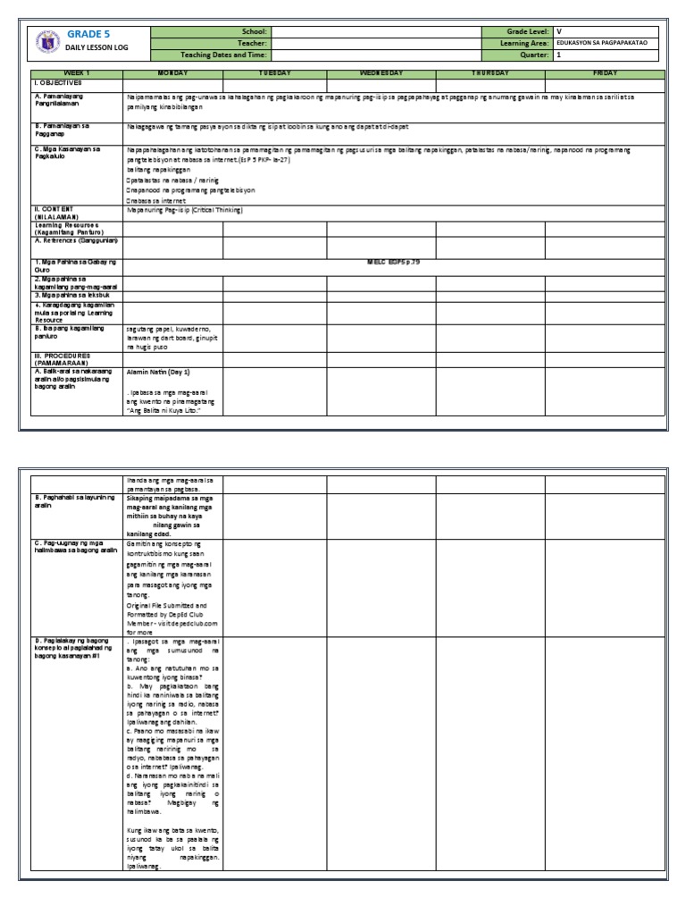 DLL G5 Q1 WK 1-Aug.22-26 | PDF