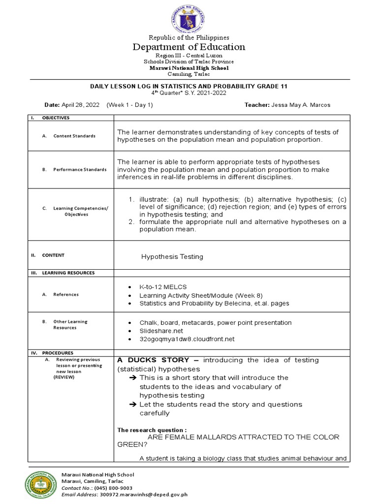Hypothesis Testing Explained for High School Statistics Class | PDF ...
