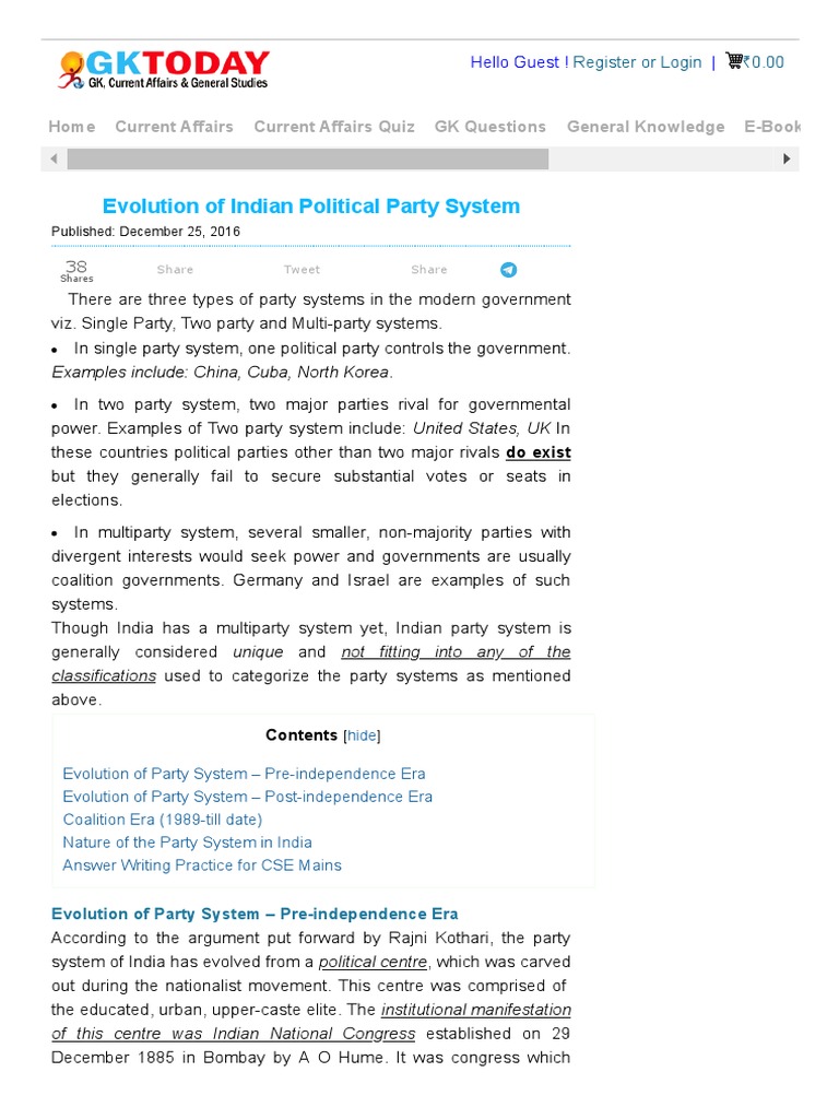 Evolution of Indian Political Party System - GKToday | PDF | Bharatiya ...
