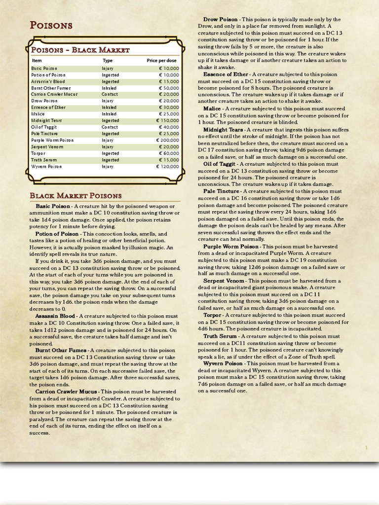 5e Official Poisons Lists - 03 - 03 - 21 - GM Binder | PDF | Poison