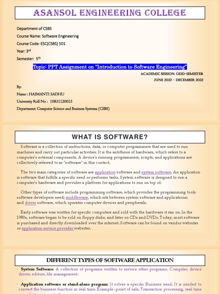 Asansol Engineering College: Topic: PPT Assignment On "Introduction To Software Engineering ...