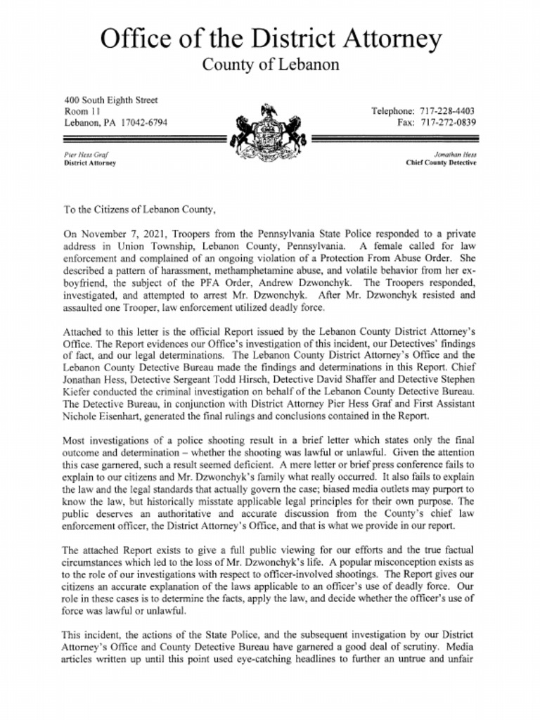 Lebanon County DA Letter | PDF
