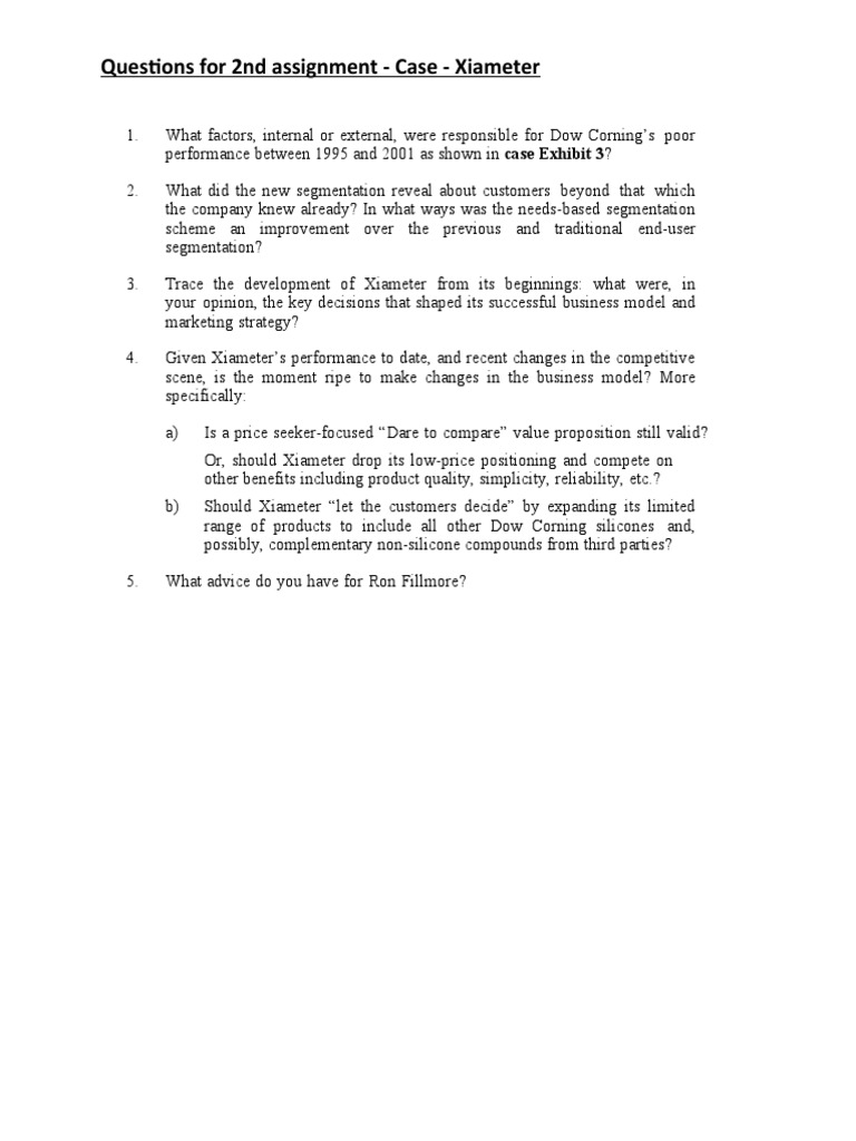 Questions For 2nd Assignment - Case - Xiameter | PDF