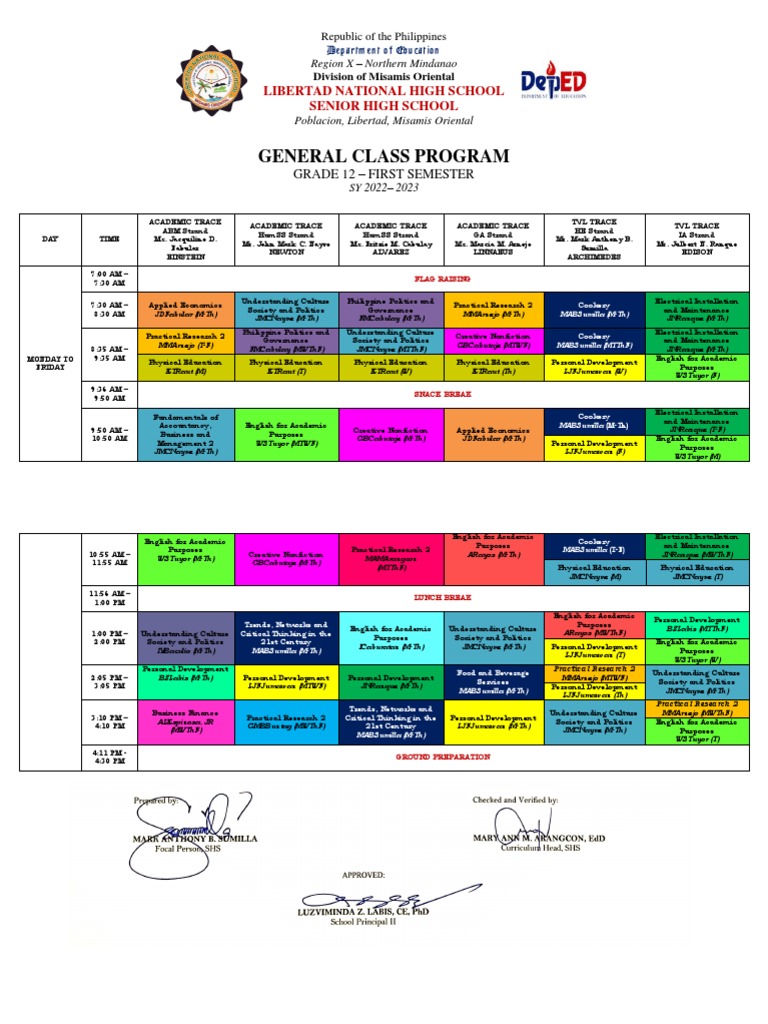 General Class Program: Libertad National High School Senior High School ...