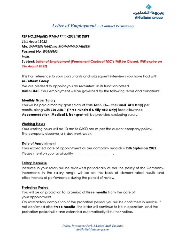 MR Shah Faisal Pak Offer Letter Al Futtaim UAE Admin Cordinator Al ...