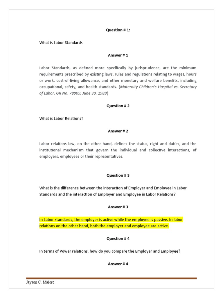 Labor Relation Pointers For Midterm Exam Demegelio 102 Pdf Cost Of Living Employment 