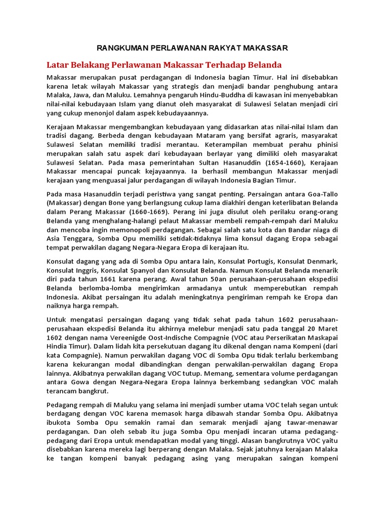 Rangkuman Perlawanan Rakyat Makassar | PDF