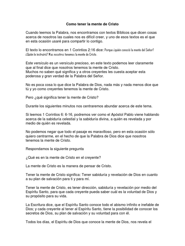Como Tener La Mente de Cristo | PDF | Dios | Primera epístola a los corintios