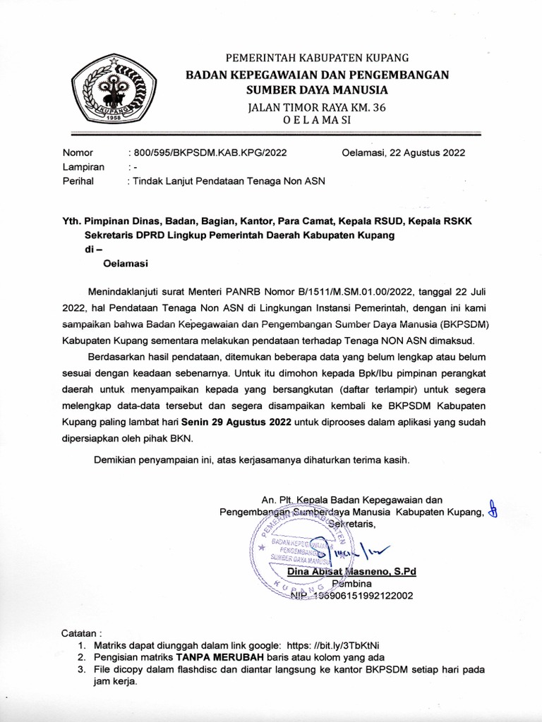 Surat Pendataan TKD Kab Kupang Ta. 2021 | PDF Surat Pendataan TKD Kab Kupang Ta. 2021 | PDF