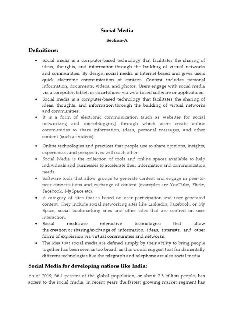 Social Media Section A Pdf Social Media Popular Culture Media