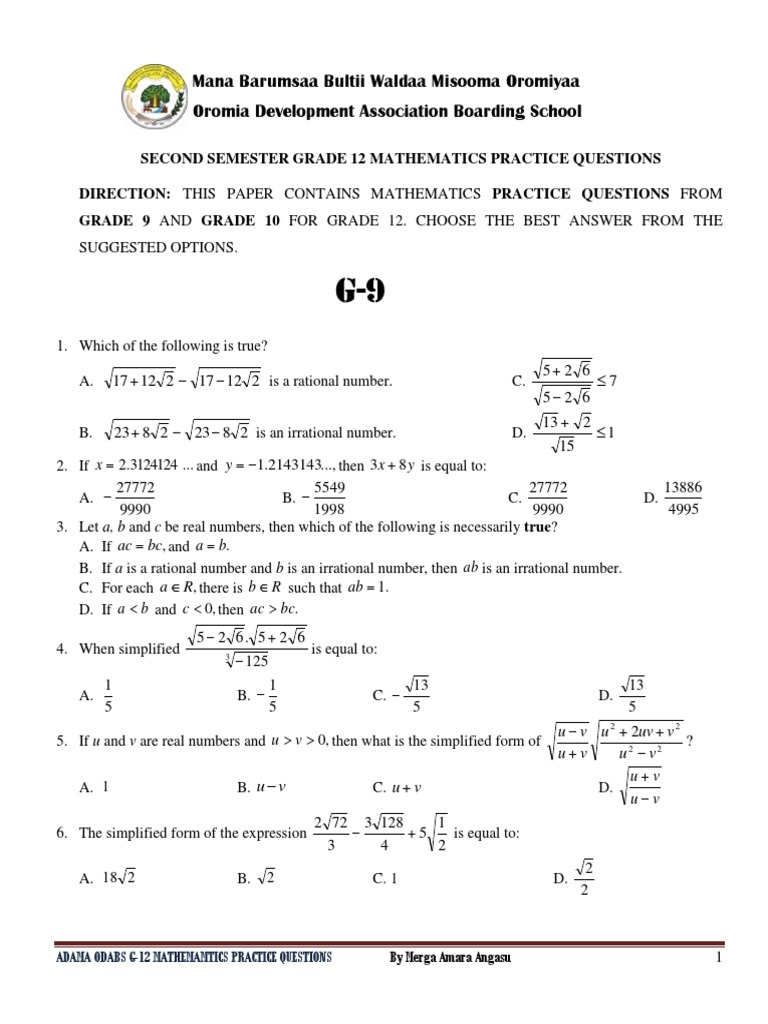 Grade 9 Math Practice Questions PDF | PDF | Triangle | Logarithm