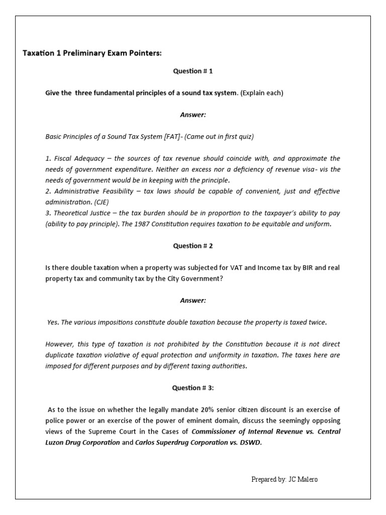 Basic Taxation Questions & Answers | PDF | Most Favoured Nation | Taxes