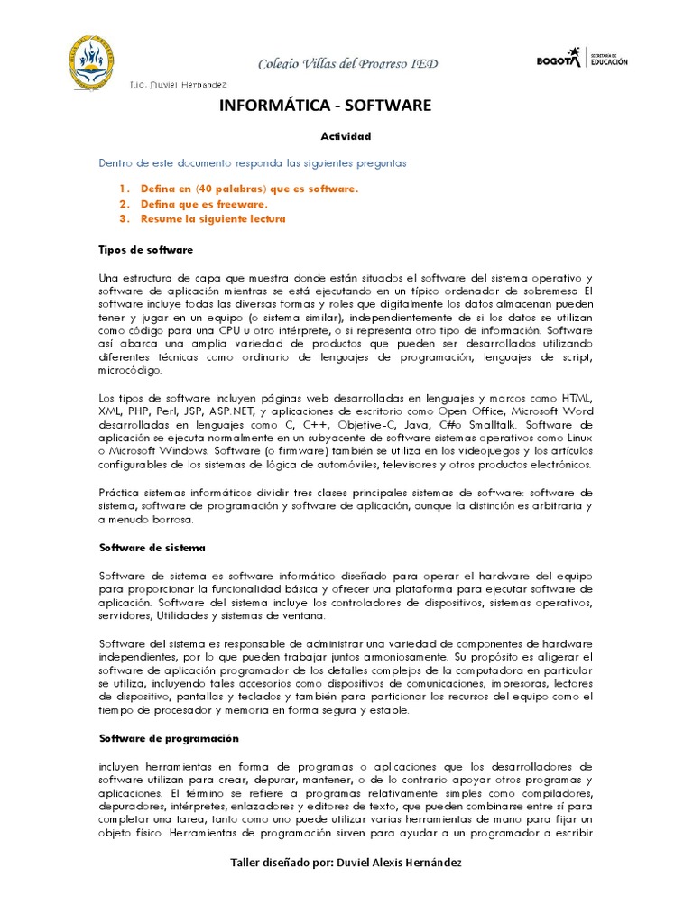 4 Taller Software | Descargar gratis PDF | Software de la aplicacion | Software