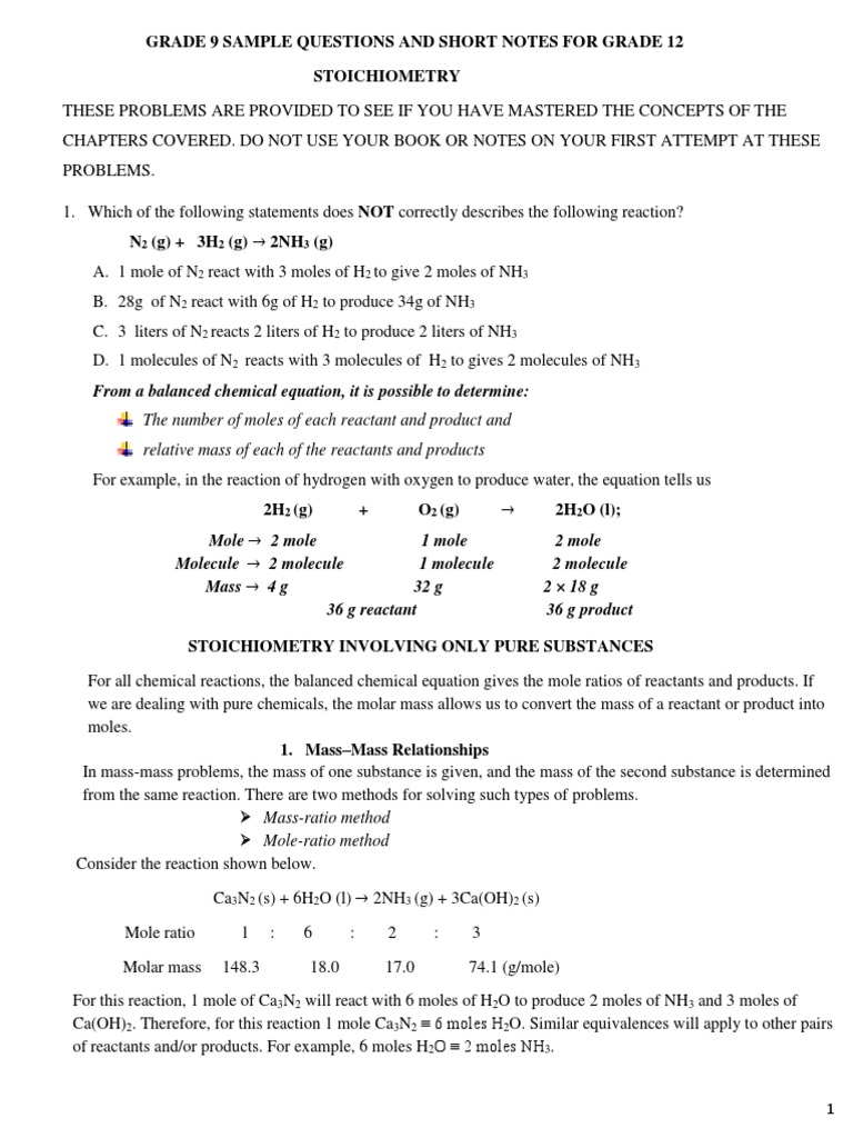 Stochiometry Grade 9th Short Note For Grade 12th | PDF | Stoichiometry ...
