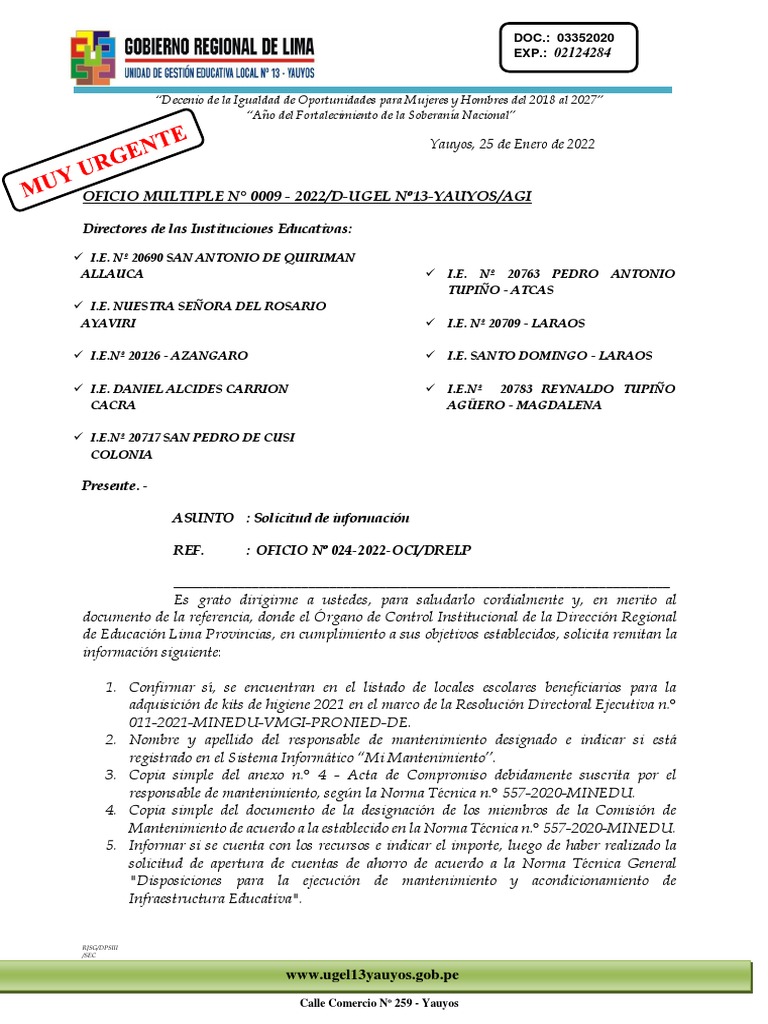 OFICIO MULTIPLE 009 Solicitud de Información | PDF | Tableta