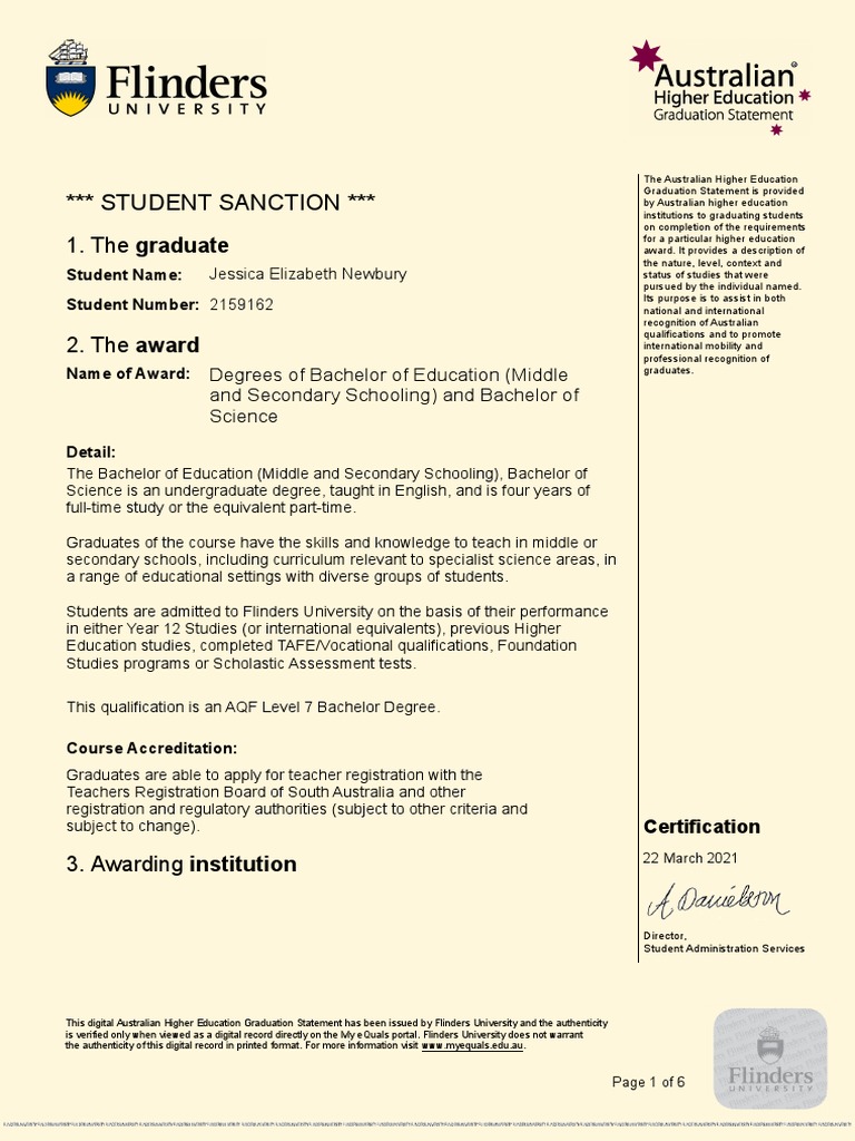 Bed Mss BSC - Australian Higher Education Graduation Statement | PDF ...