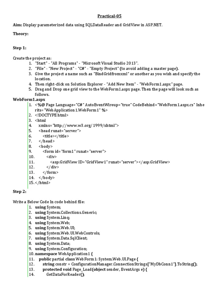 Practical-05 Theory: Step 1 | PDF | C Sharp (Programming Language) | Computer Science