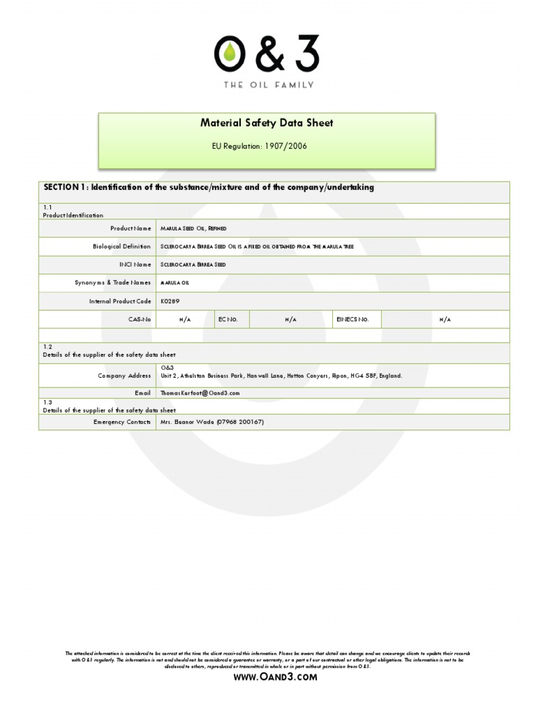 Material Safety Data Sheet: SECTION 1: Identification of The Substance ...